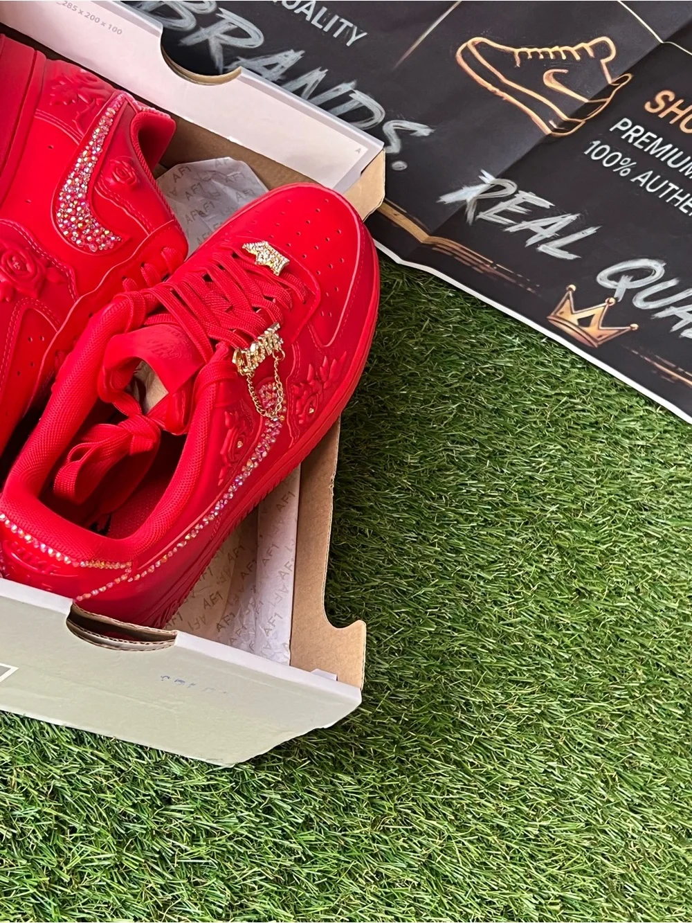 Nike | Shoes | Handmade Nike Af 7 University Red Roses Stones Womens 7 ...